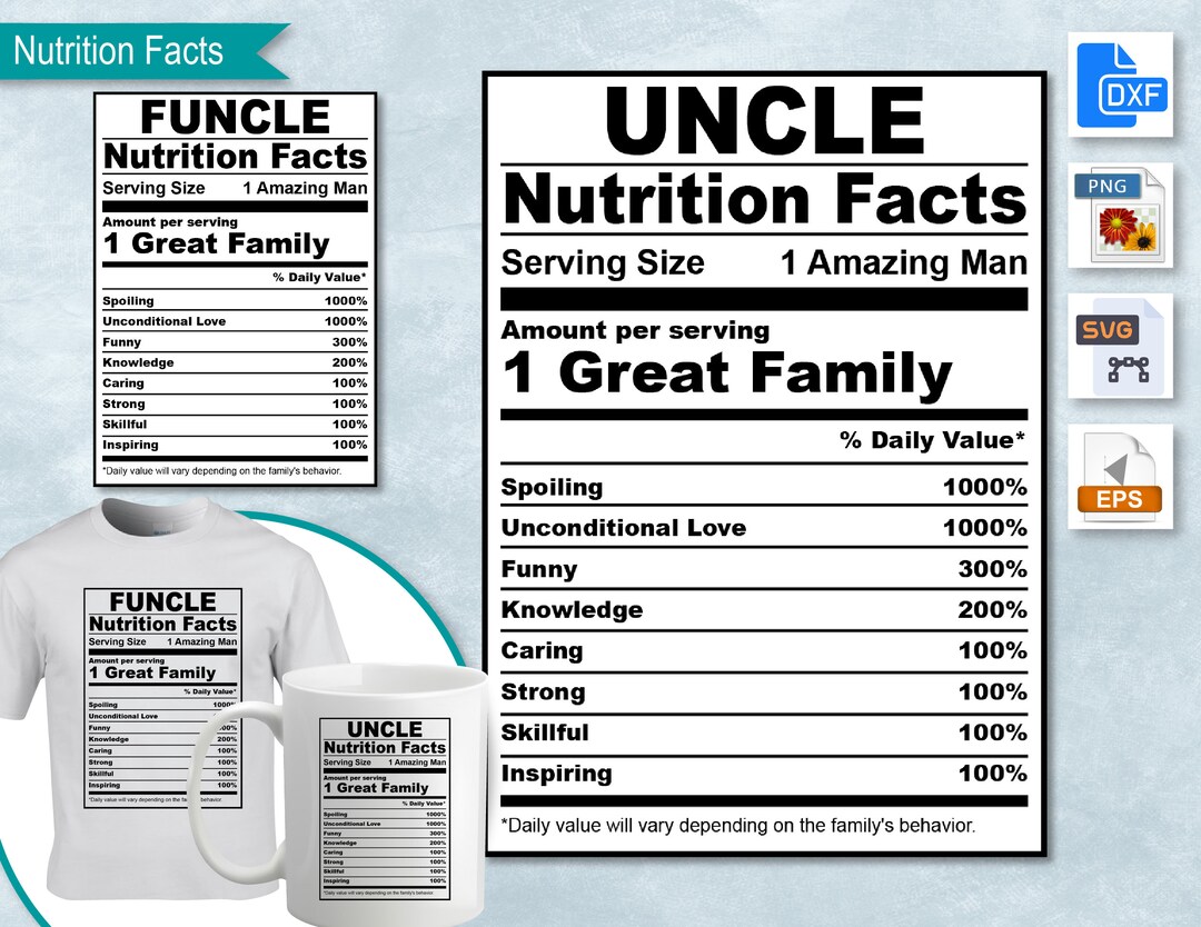 Uncle Nutrition Facts, Funcle SVG Nutritional Fact Label Template ...