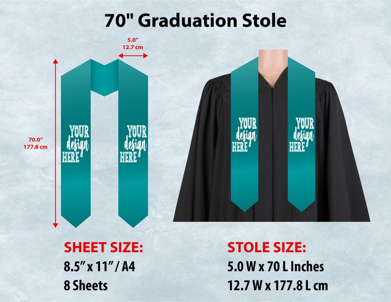 70 Inch Graduation Stole Blank Template, 70" Convocation Stole ...