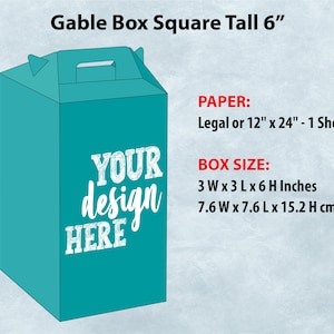 6" Square Tall Gable Box Template, 6 Inch Gable Gift Box Template ...