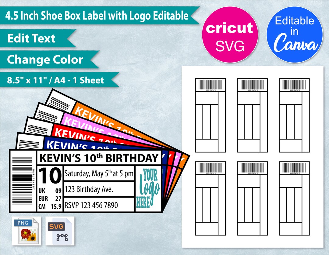 4.5 Inch Blank Shoe Box Label With Logo Template, Editable Color & Text ...
