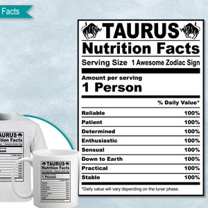 Taurus Zodiac Nutrition Facts, SVG Nutritional Fact Label Template ...