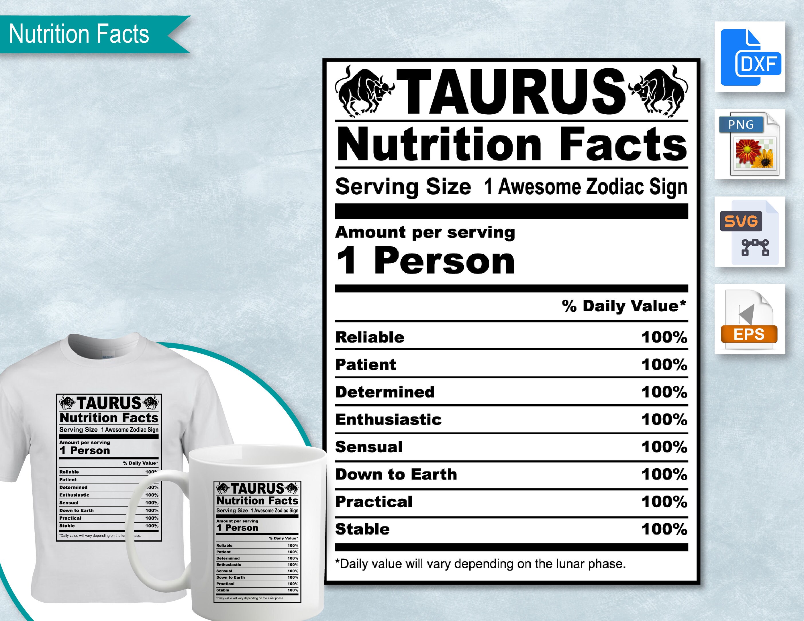 Taurus Zodiac Nutrition Facts, SVG Nutritional Fact Label Template ...