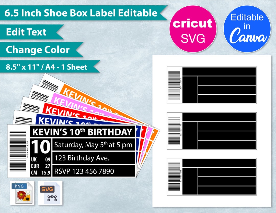 6.5 Inch Blank Shoe Box Label Template, Editable Color & Text, 6.5 ...