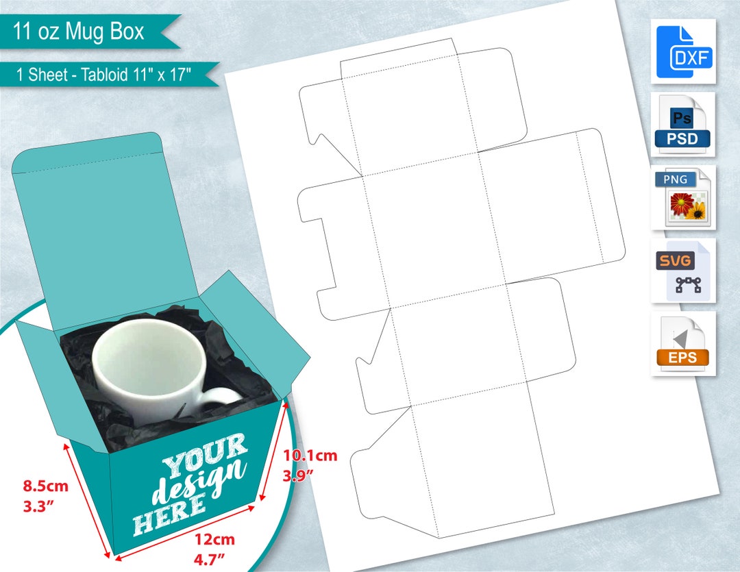11oz Mug Box Template, 11"x17" Size Sheet, Mug Gift Display Box, Cricut ...