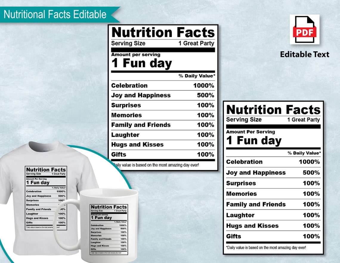Editable Nutrition Facts, Blank Fillable Nutritional Fact Label ...