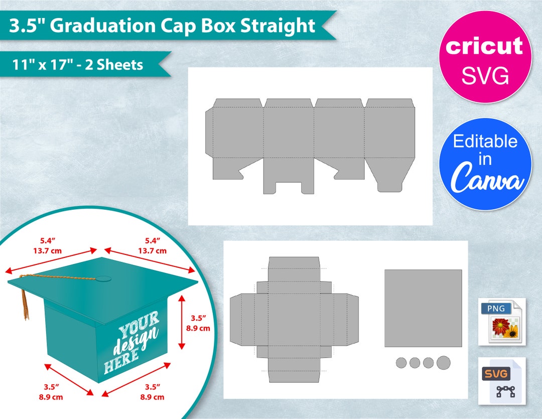 3.5 Inch Graduation Cap Gift Box Template, 3.5" Grad Cap Favor Box, DIY ...