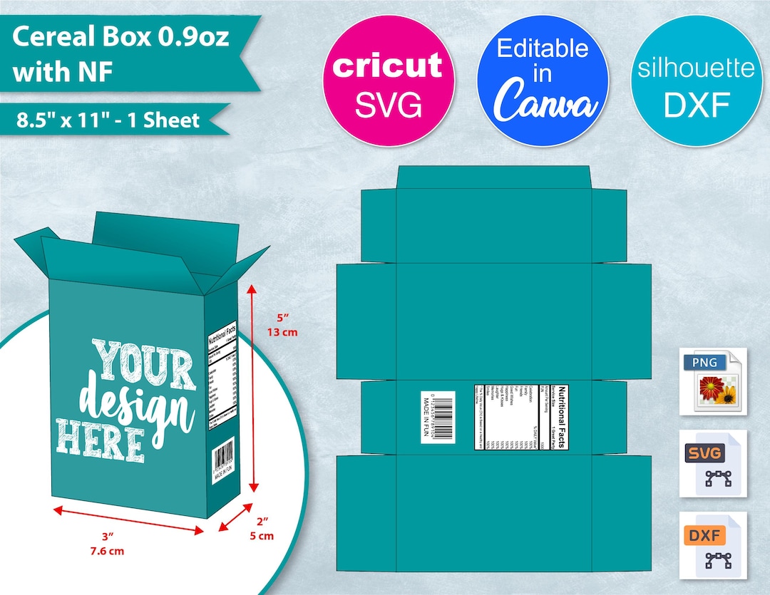 Mini Cereal Box Blank Template With Nutritional Facts, 8.5"x11" Sheet ...