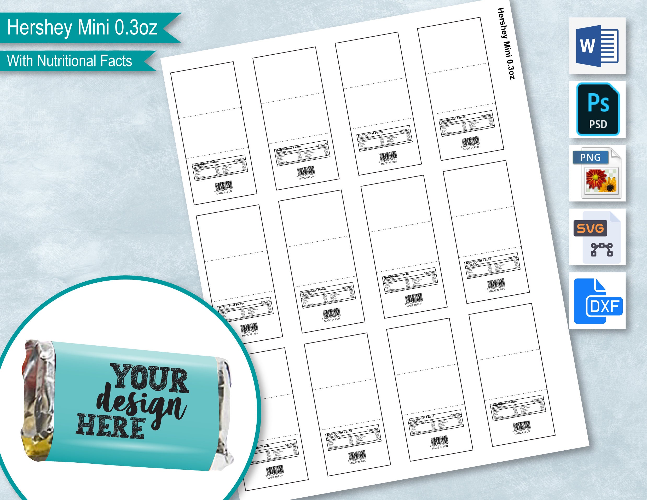 Chocolate Mini 0.3oz Blank Wrapper Template With Nutritional - Etsy