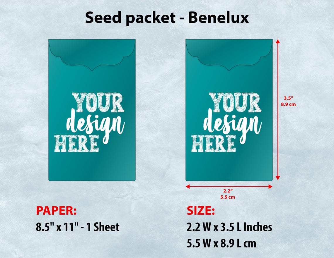 Seed Envelope Benelux Blank Template, 8.5"x11" Sheet, Custom Seed ...