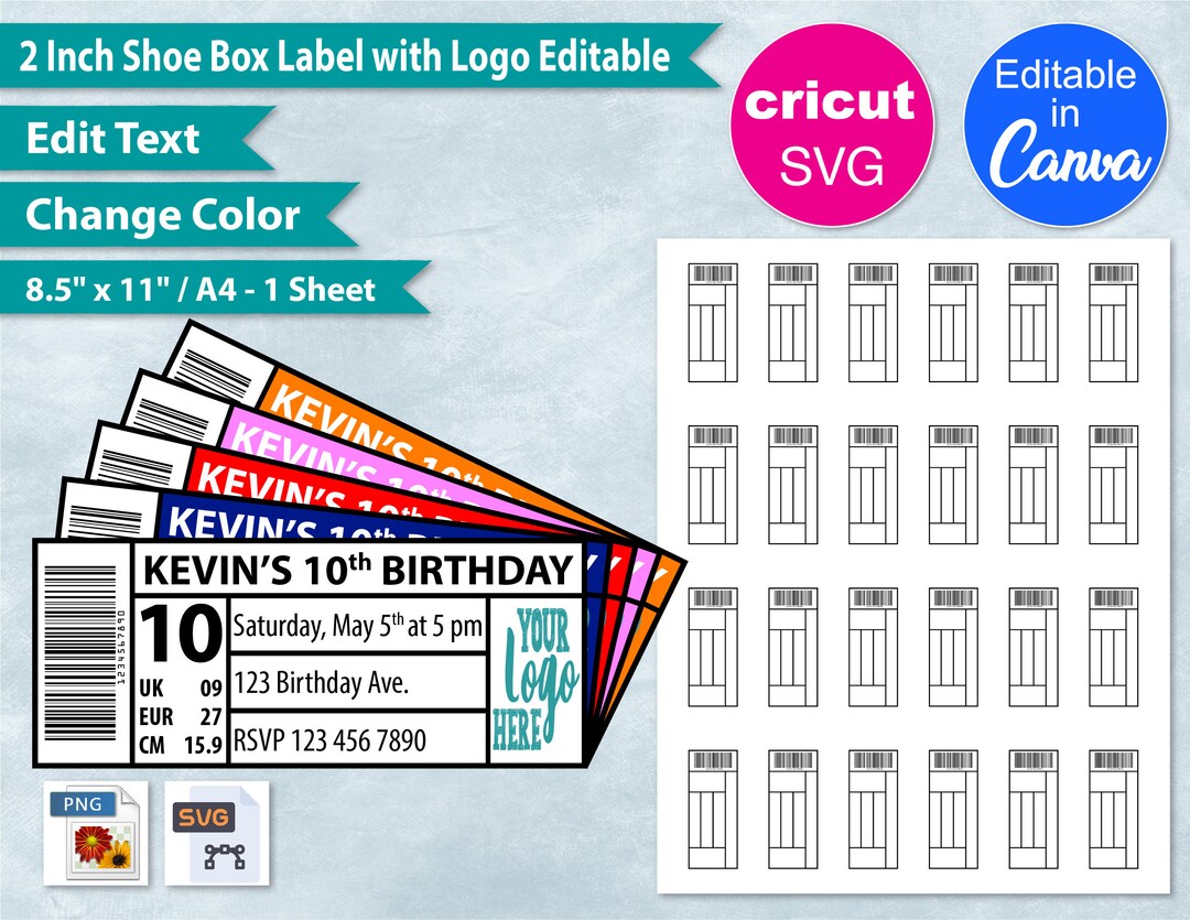 2 Inch Blank Shoe Box Label Wiht Logo Template, Editable Color & Text ...