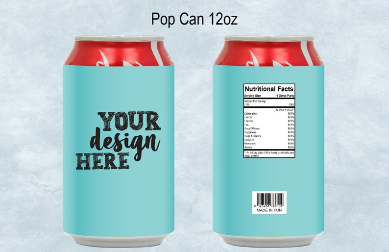Pop Drink Can 12oz 355ml Label Template With Nutritional Facts, Sticker ...