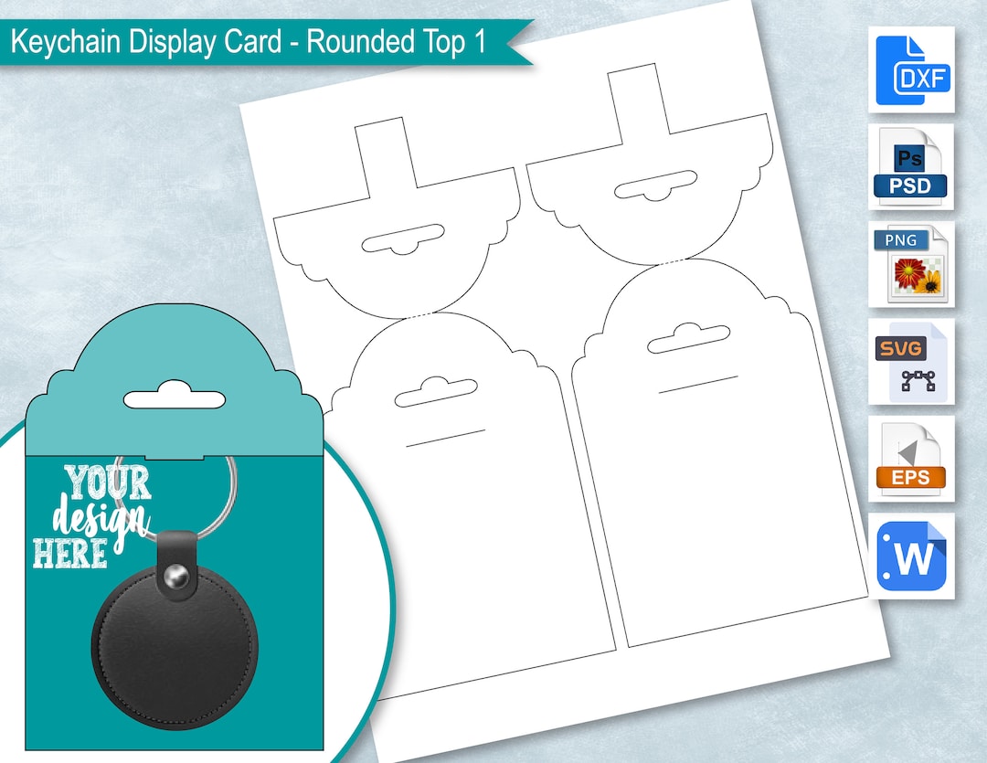 Rounded Top 1 Wide Keychain Display Card Blank Template, Sublimation ...