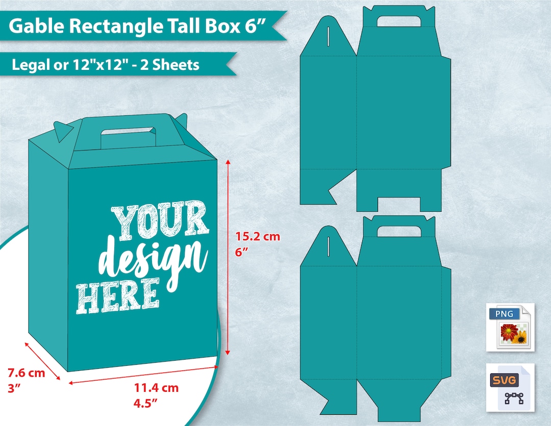 6" Rectangle Tall Gable Box Template, 6 Inch Tall Gable Gift Box Template, Party Favor Box, SVG ...