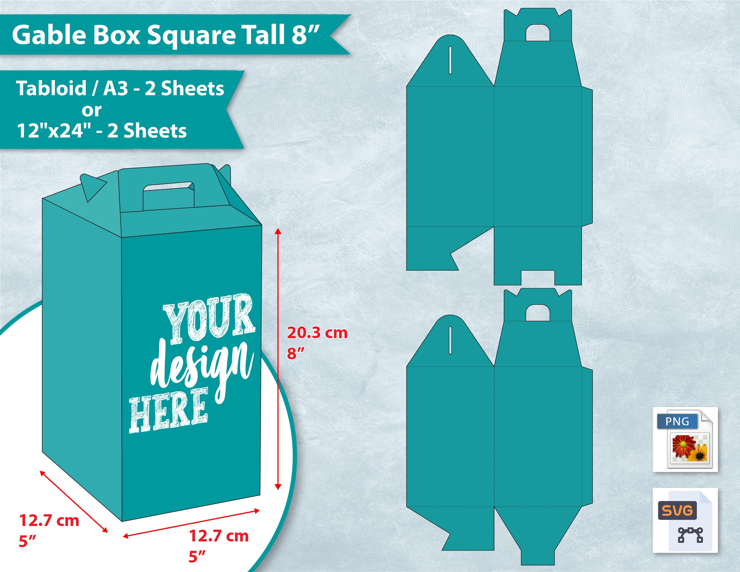 8 Square Tall Gable Box Template 8 Inch Gable Gift Box - Etsy UK