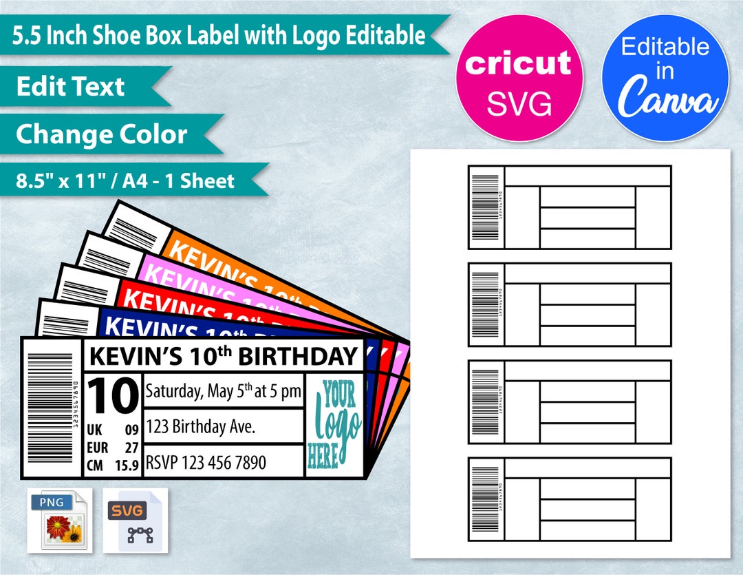 5.5 Inch Blank Shoe Box Label With Logo Template, Editable Color & Text ...