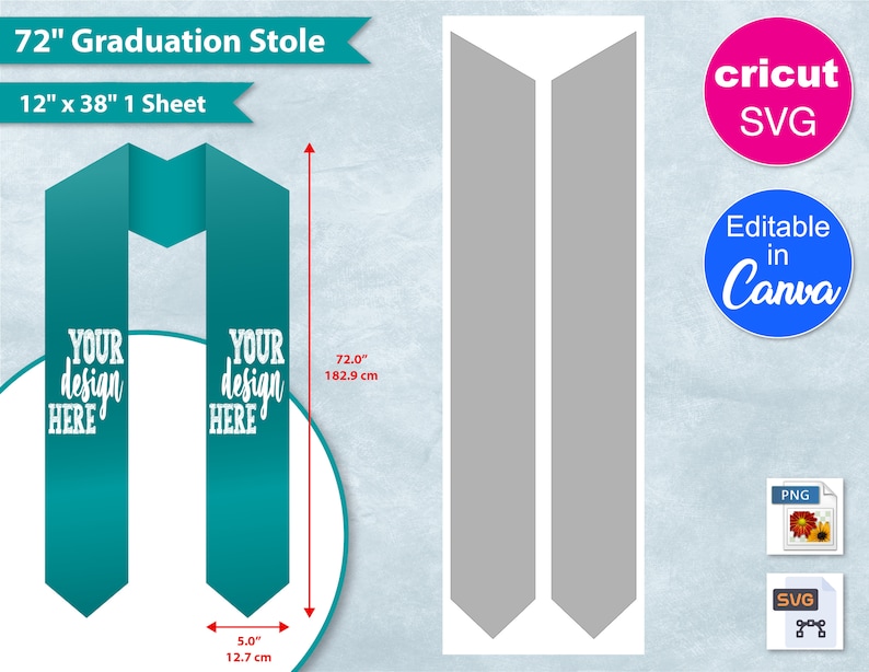 72 Inch Graduation Stole Blank Template, 72" Convocation Stole ...