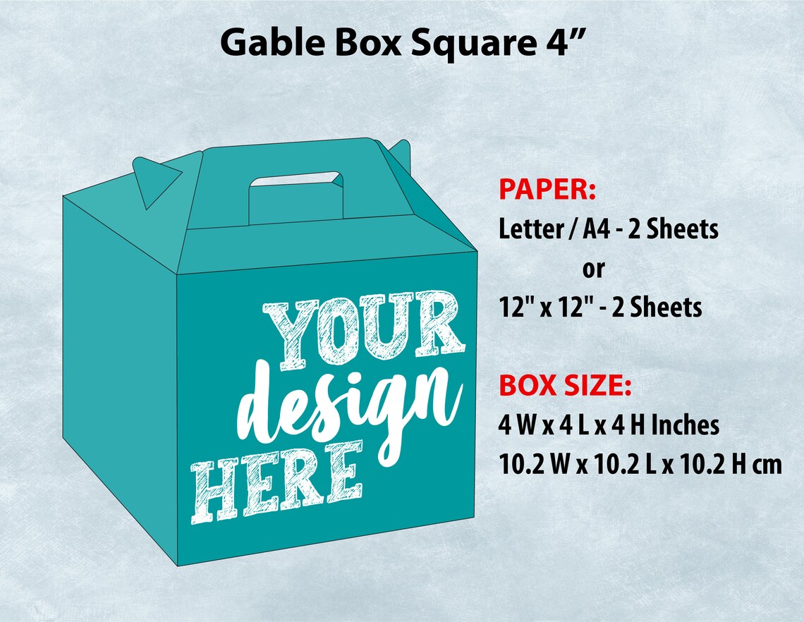 4" Square Gable Box Template, 4 Inch Gable Gift Box Template, Party ...