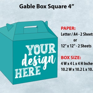 4" Square Gable Box Template, 4 Inch Gable Gift Box Template, Party ...