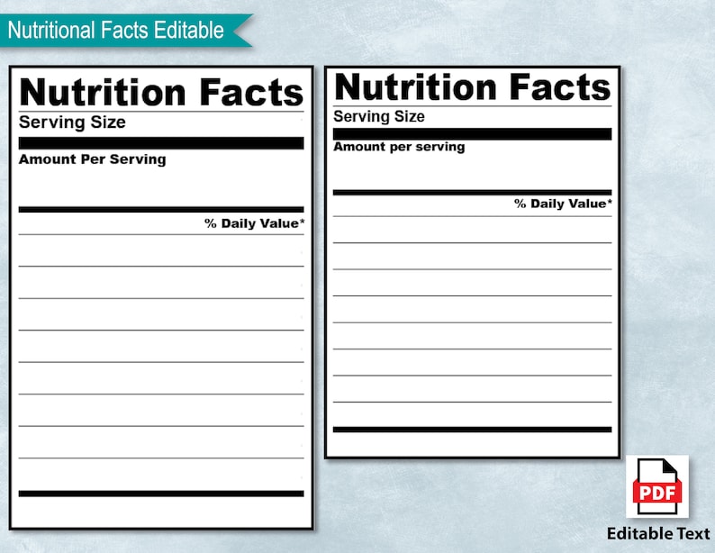 Editable Nutrition Facts, Blank Fillable Nutritional Fact Label ...