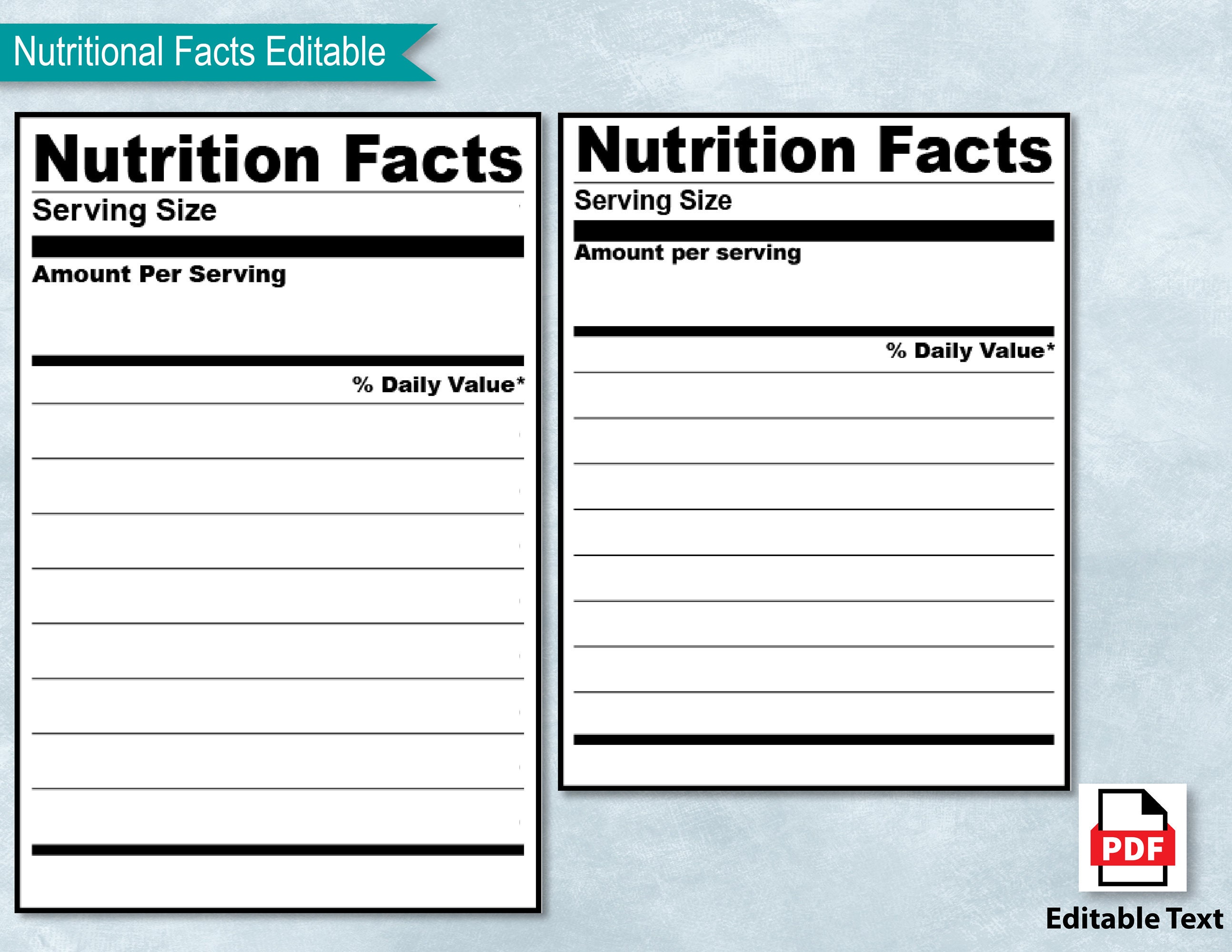 Editable Nutrition Facts, Blank Fillable Nutritional Fact Label ...