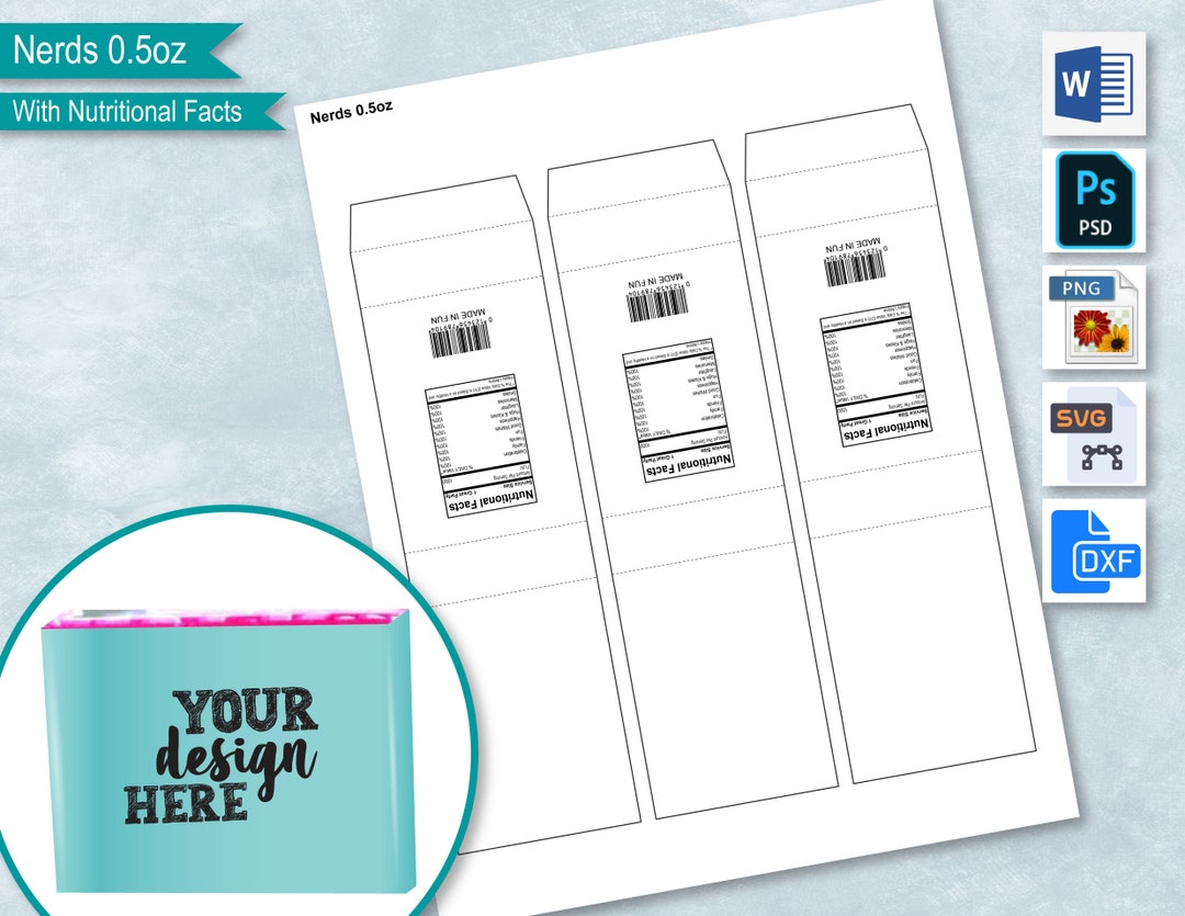 Candy Box 0.5oz 14g Blank Wrapper Template With Nutrition Facts, Candy ...