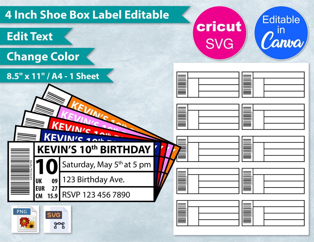 4 Inch Blank Shoe Box Label Template, Editable Color & Text, Custom 4 ...