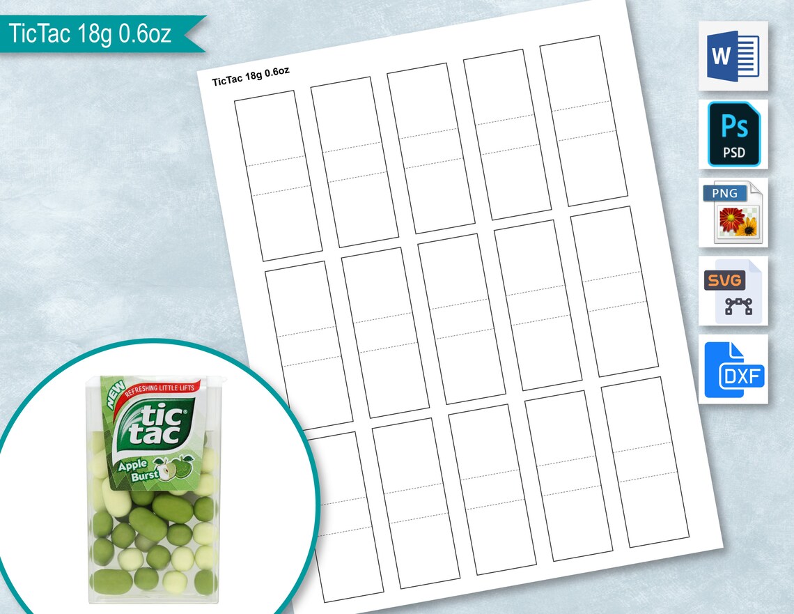 Tic Tac 0.6oz 18g Blank Wrapper Template TicTac Sticker | Etsy
