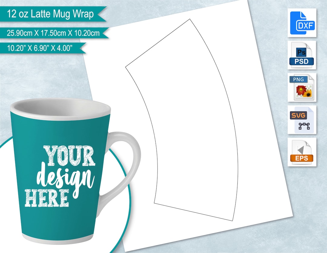 12 Oz Latte Mug Blank Wrap Template, 12oz Coffee Mug Wrapper, Tea Mug ...