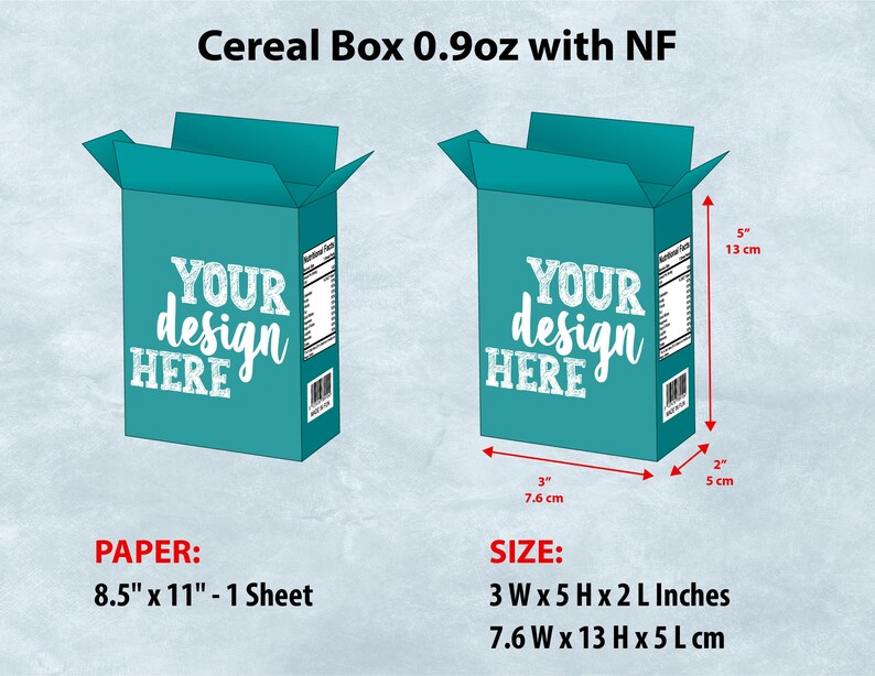 Mini Cereal Box Blank Template With Nutritional Facts, 8.5"x11" Sheet ...