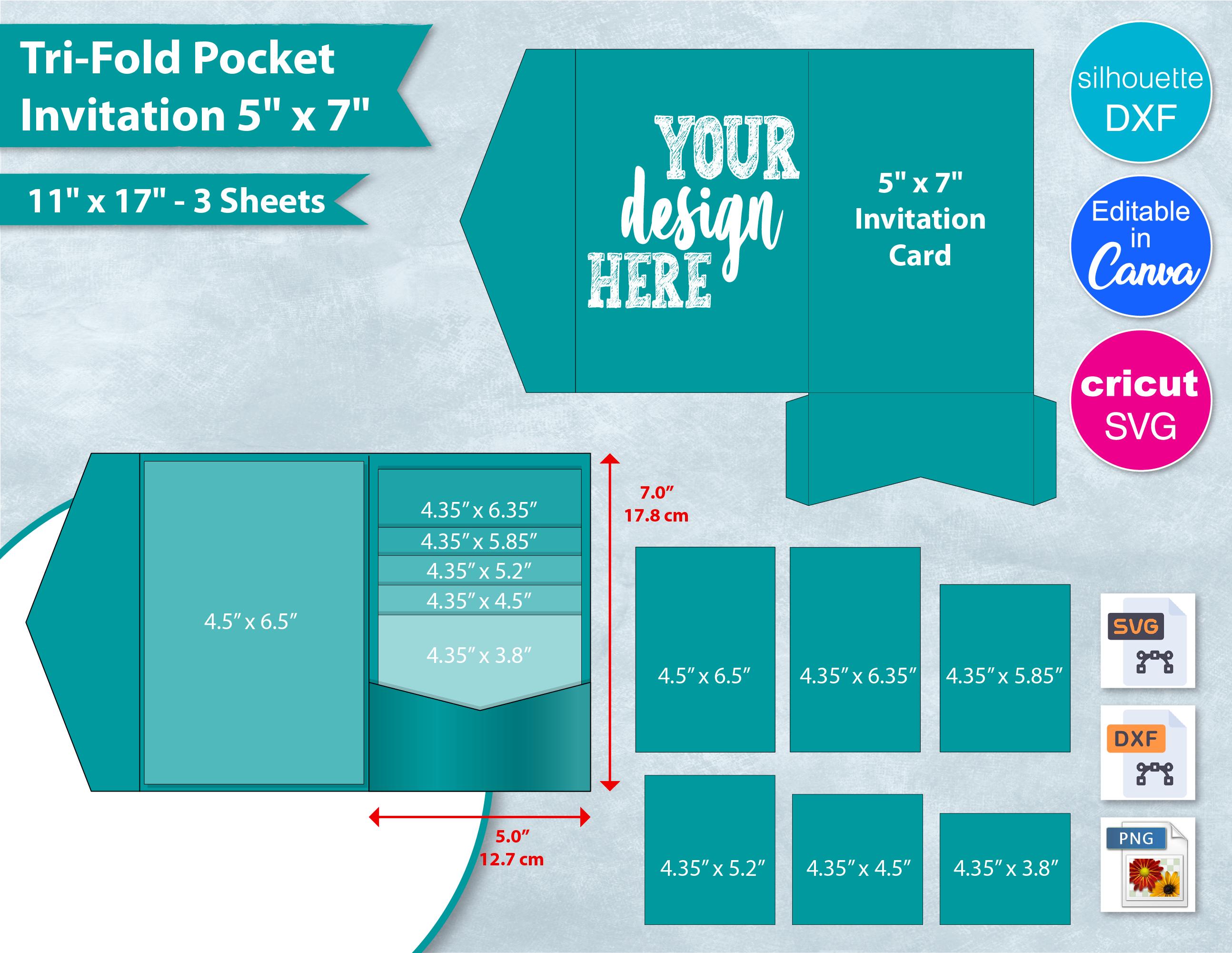Trifold Pocket Invitation Blank Template, 11"x17" Sheet Custom Wedding ...