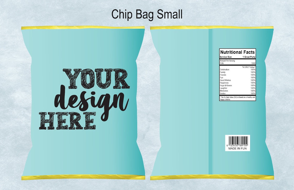 Chip Bag Template on 8.5" X 11" Sheet With Nutritional Facts, Chip Bag ...