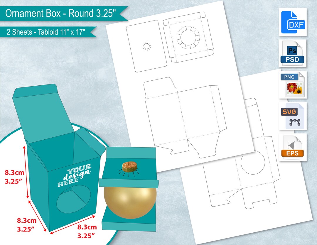 3.25" Ornament Box With Window Template, 11"x17" Sheet, 3.25inch Bauble ...