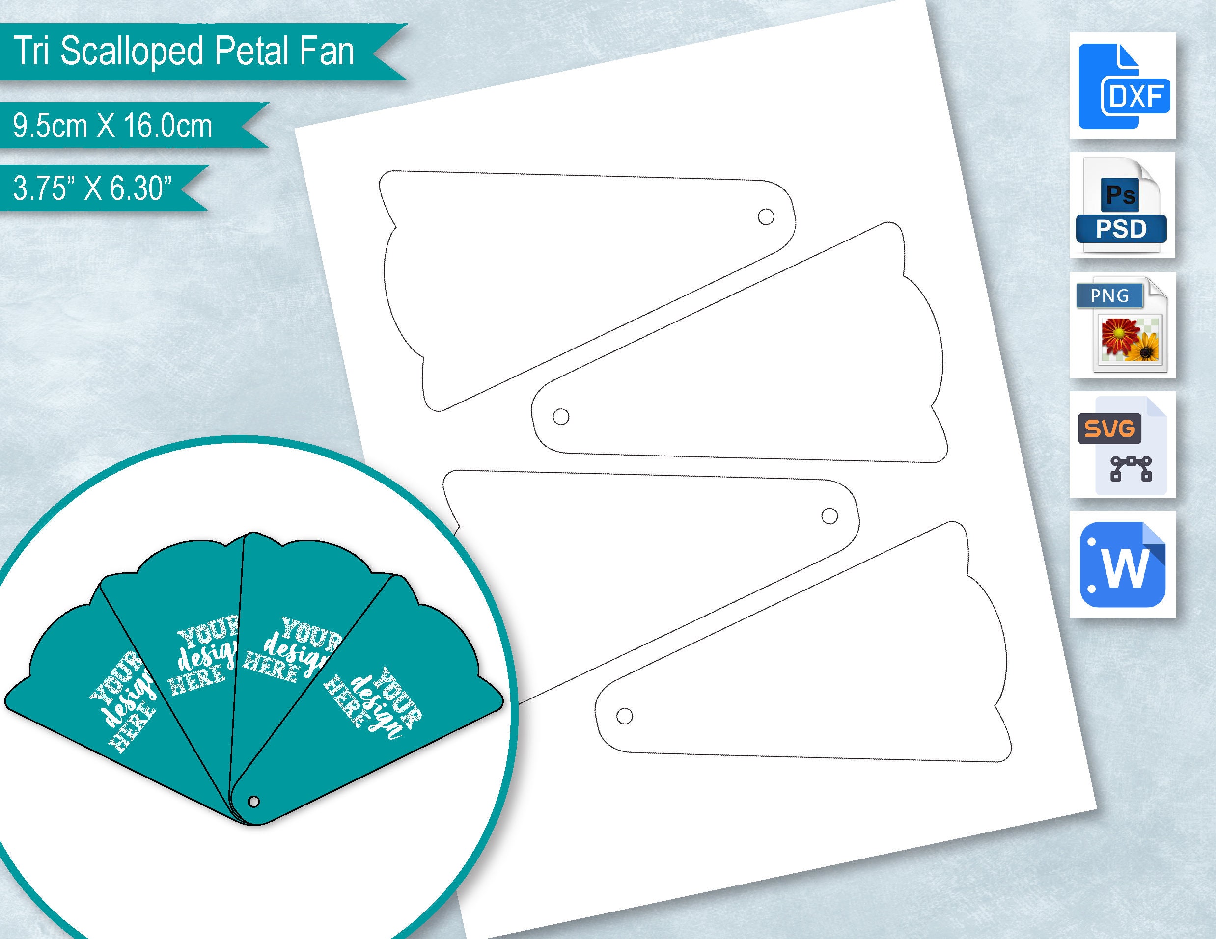 Tri Scallop Petal Fan Blank Template Paddle Fan Church - Etsy