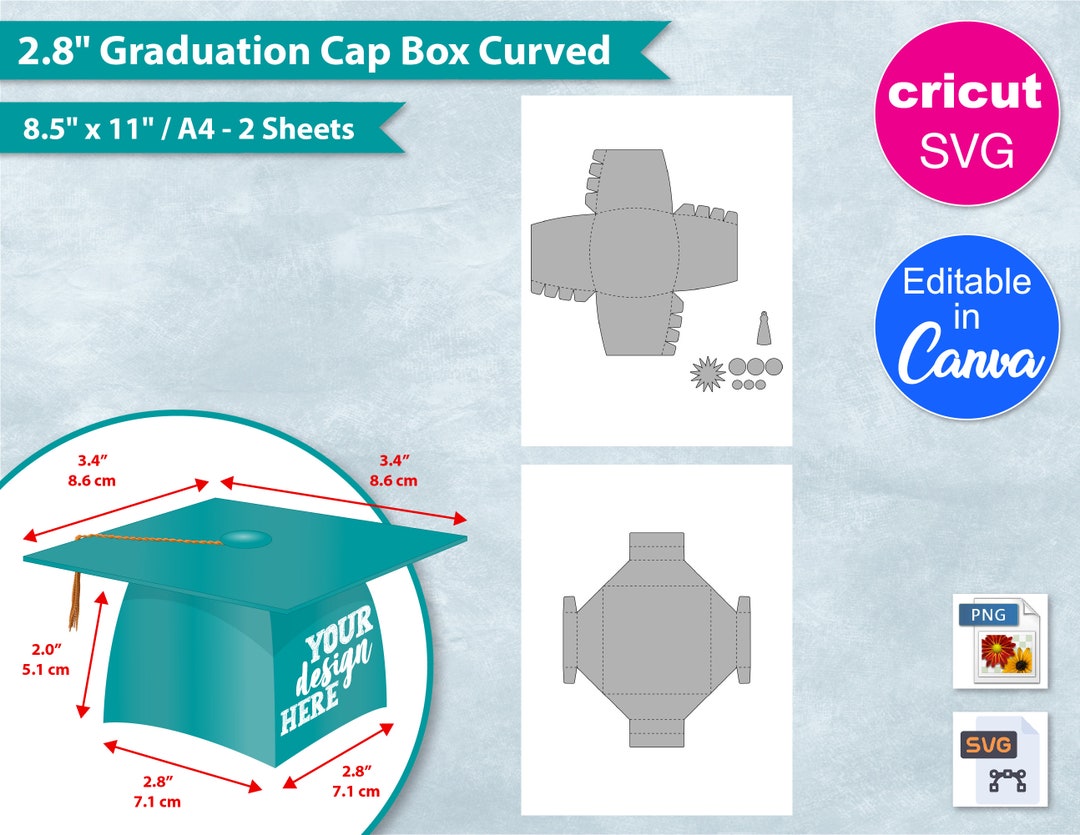 2.8 Inch Graduation Cap Gift Box Curved Template, 2.8" Grad Cap Favor ...