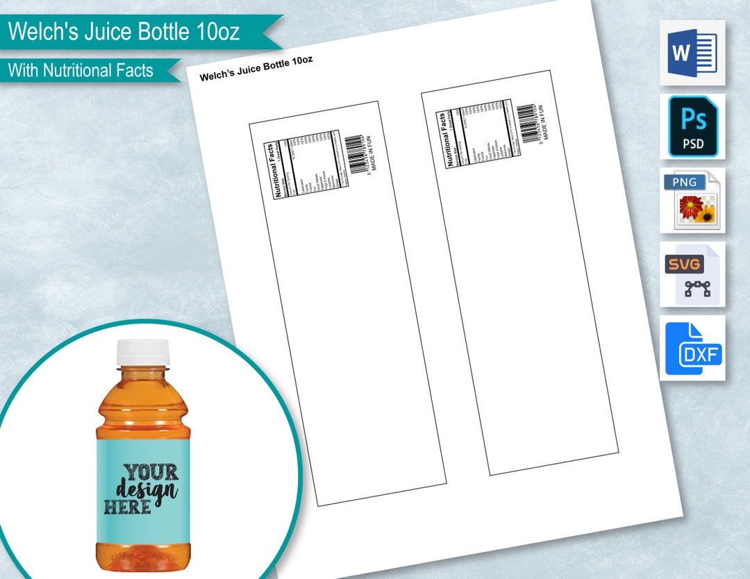 Juice Bottle 10oz 296ml Wrapper Template With Nutritional Facts, Juice ...