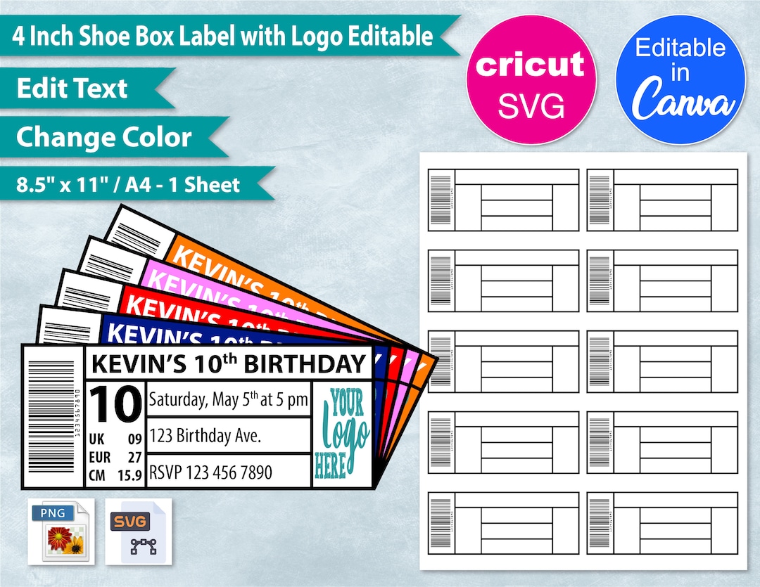 4 Inch Blank Shoe Box Label With Logo Template, Editable Color & Text ...