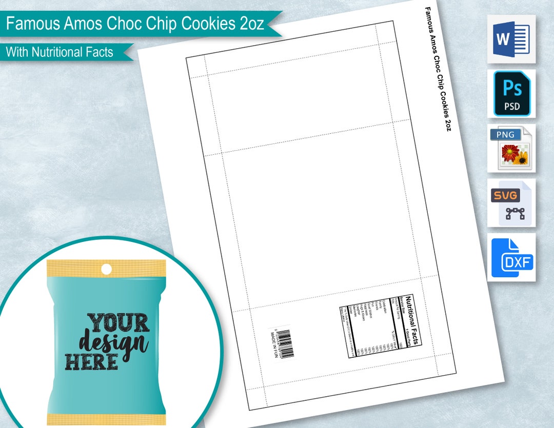 Chocolate Chip Cookies Bag 2oz 56g Template With Nutritional Facts ...