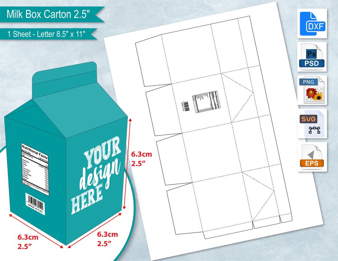 2.5" Milk Carton Gift Box Template With Nutritional Fact, 8.5"x11 ...