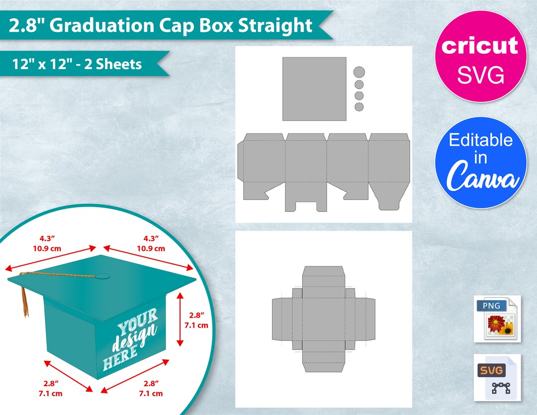 2.8 Inch Graduation Cap Gift Box Template, 2.8" Grad Cap Favor Box, DIY ...