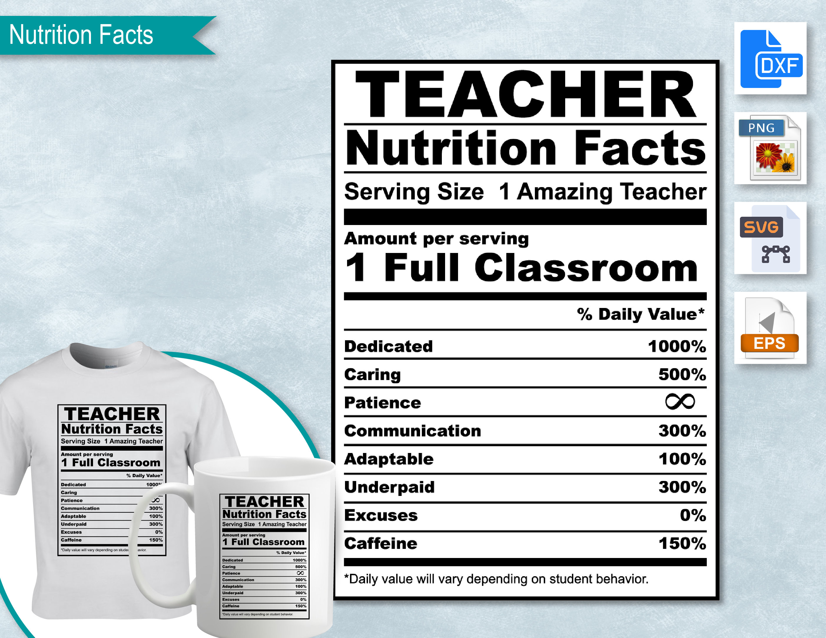 Teacher Nutrition Facts, SVG Nutritional Fact Label Template, Printable ...