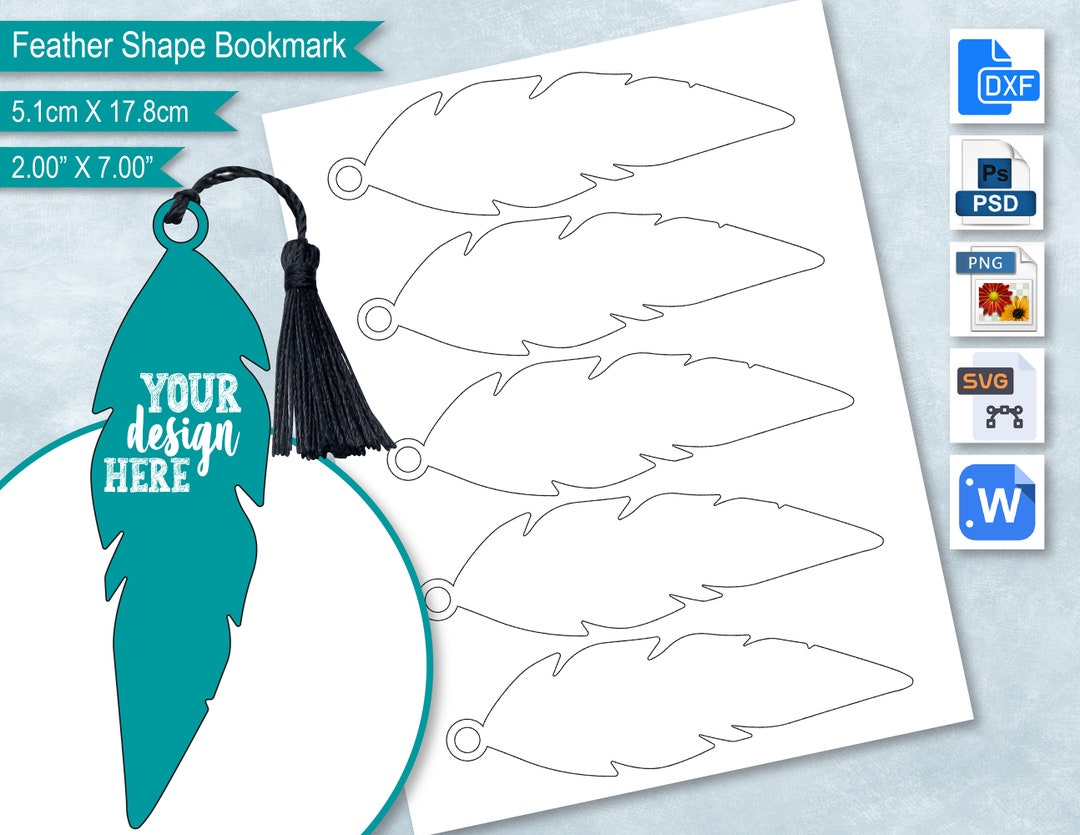 Feather Shaped Bookmark Blank Template, DIY Create Your Own Custom ...