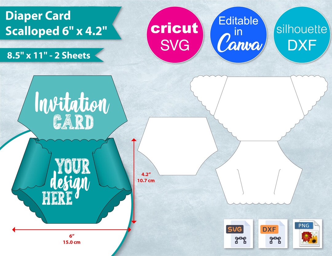Diaper Card Scallop Blank Template, 8.5"x11" Sheet Baby Shower Party ...