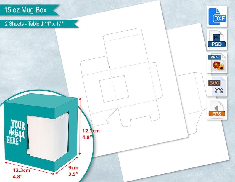 15oz Mug Box With Window Template, 11"x17" Size Sheet, Mug Gift Display ...