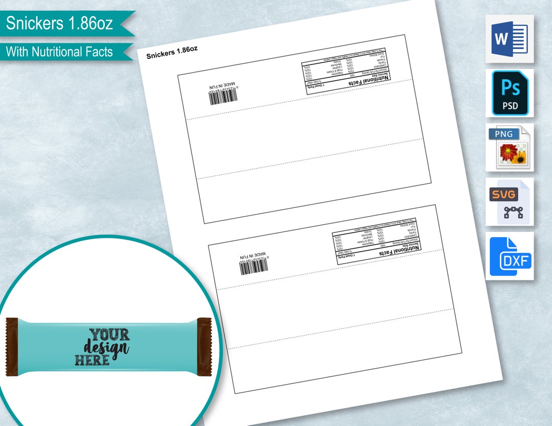 Chocolate Bar 1.86oz 52.7g Blank Wrapper Template, Sticker Label, DIY ...