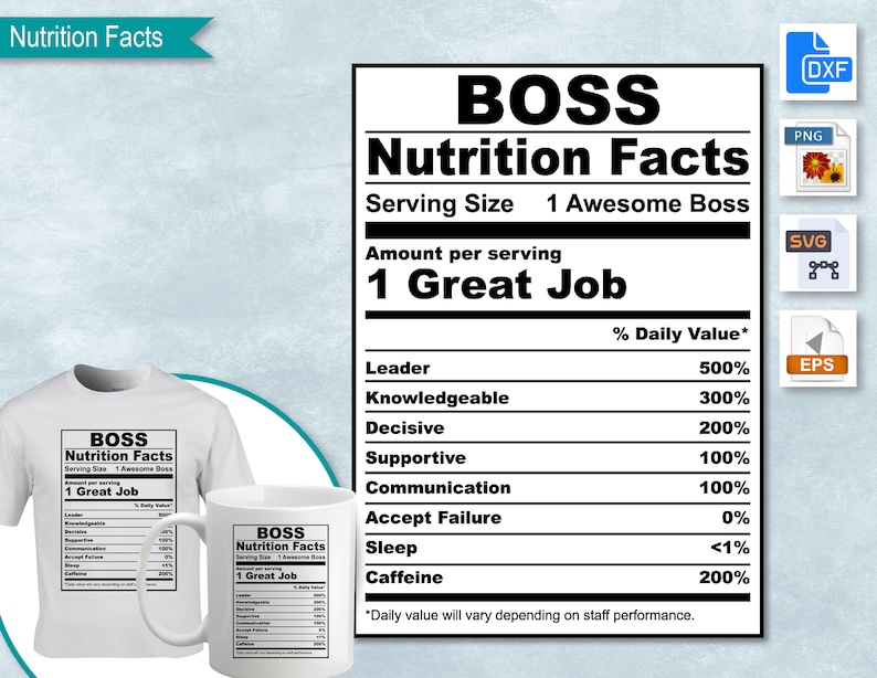 Boss Nutrition Facts, SVG Nutritional Fact Label Template, Printable ...