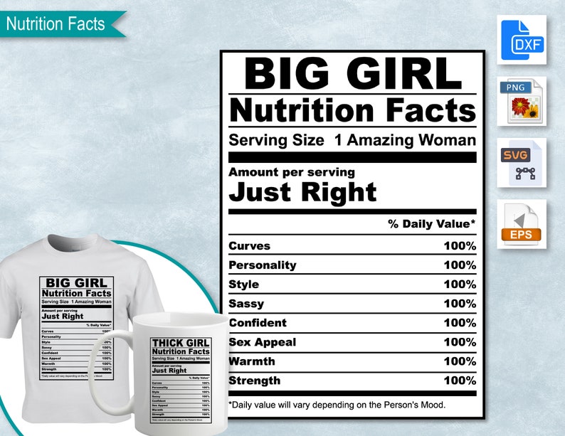 Big Girl, Thick Girl Nutrition Facts, Big Girl SVG Nutritional Fact ...