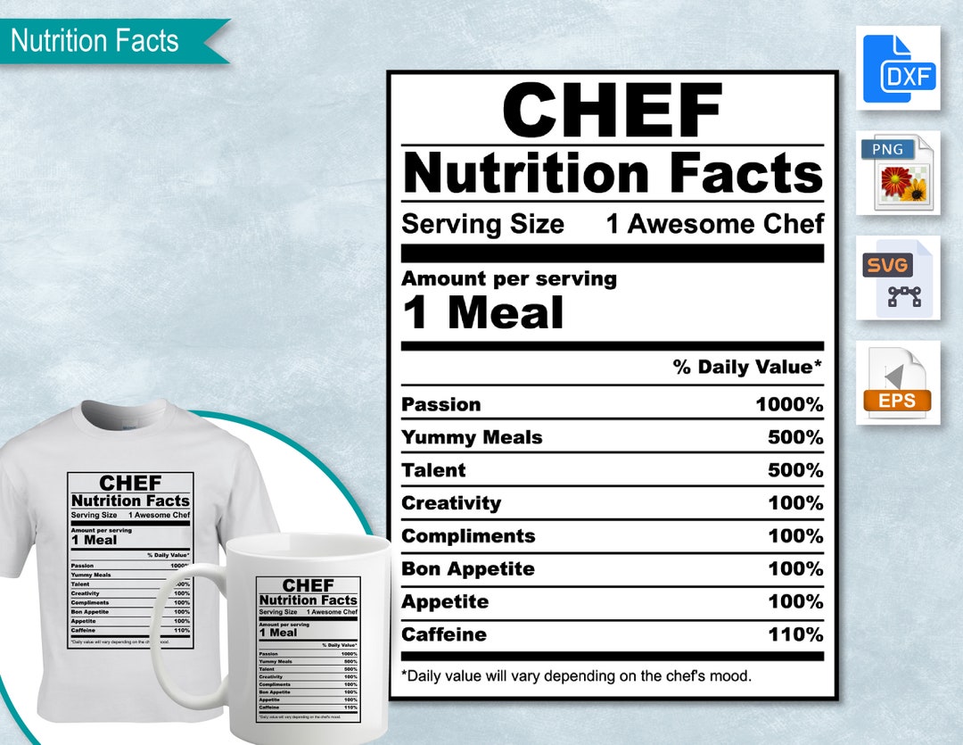 Chef Nutrition Facts, SVG Nutritional Fact Label Template, Printable ...