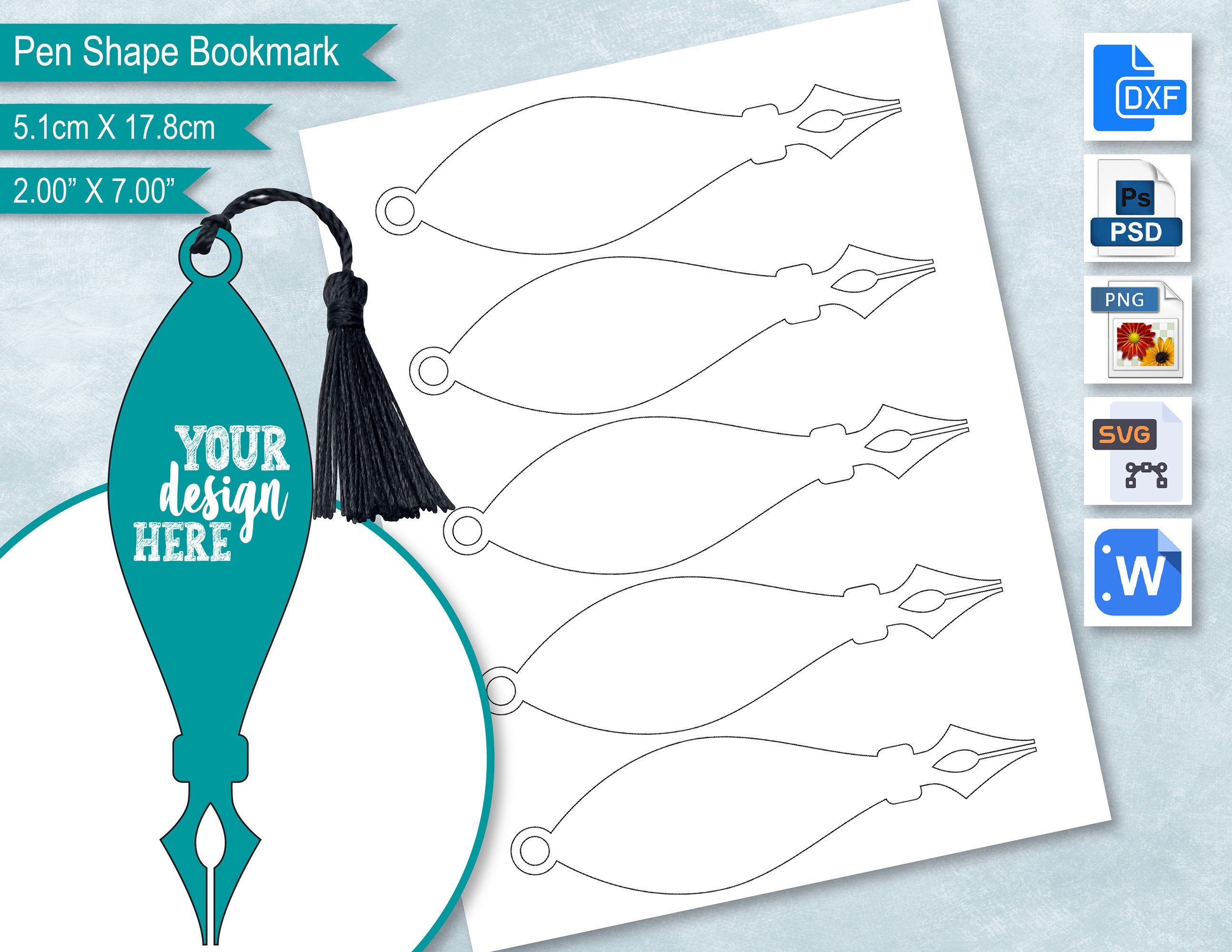 Pen Shaped Bookmark Blank Template DIY Create Your Own Custom | Etsy