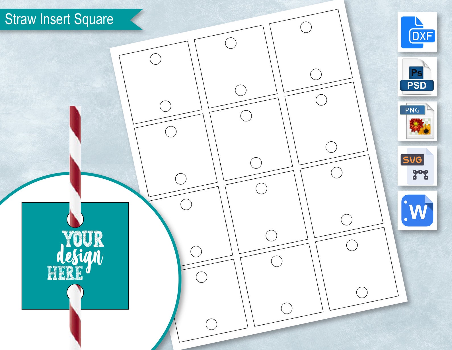 Square Straw Tag Insert Template DIY Blank Custom Straw Tag - Etsy
