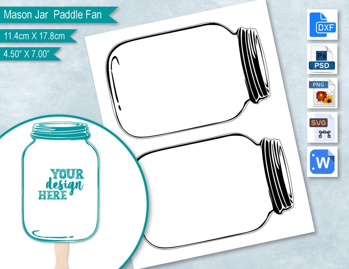 Mason Jar Paddle Fan Blank Template, Church Wedding Program, Party DIY ...